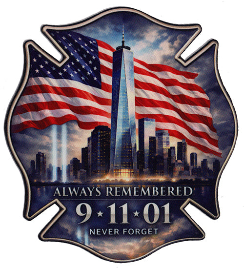 Giant Waving USA Flag Design Freedom Tower 9-11 Never Forget Fire Patc ...