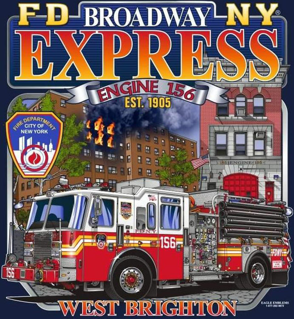 FDNY Engine 156 "Broadway Express" Navy Tee | Eagle Emblems & Graphics
